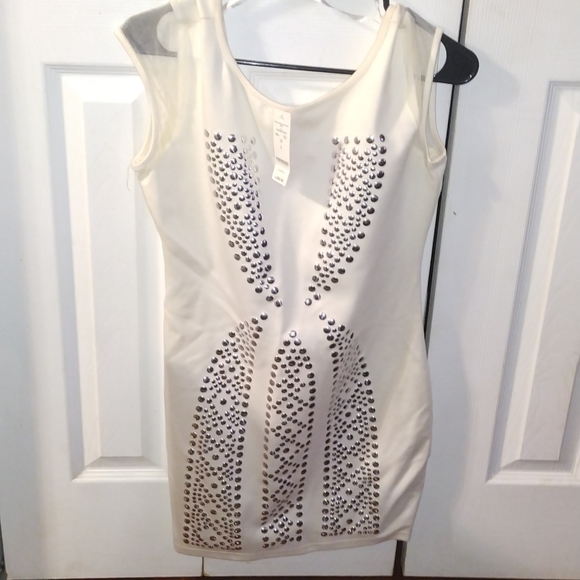 2B Bebe | Dresses | All White Dress With Silver Studs2b | Poshmark